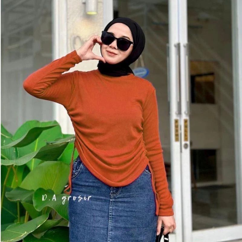Jual VALEN TOP BLOUSE KNIT RIB SERUT WANITA MODEL TERBARU CROP SERUT ...