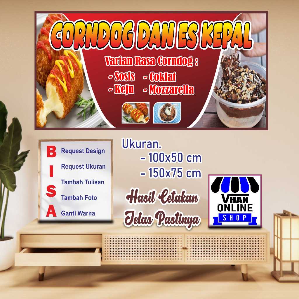 Jual Cetak Spanduk Banner Custom Corndog dan Es Kepal Keren | Shopee ...