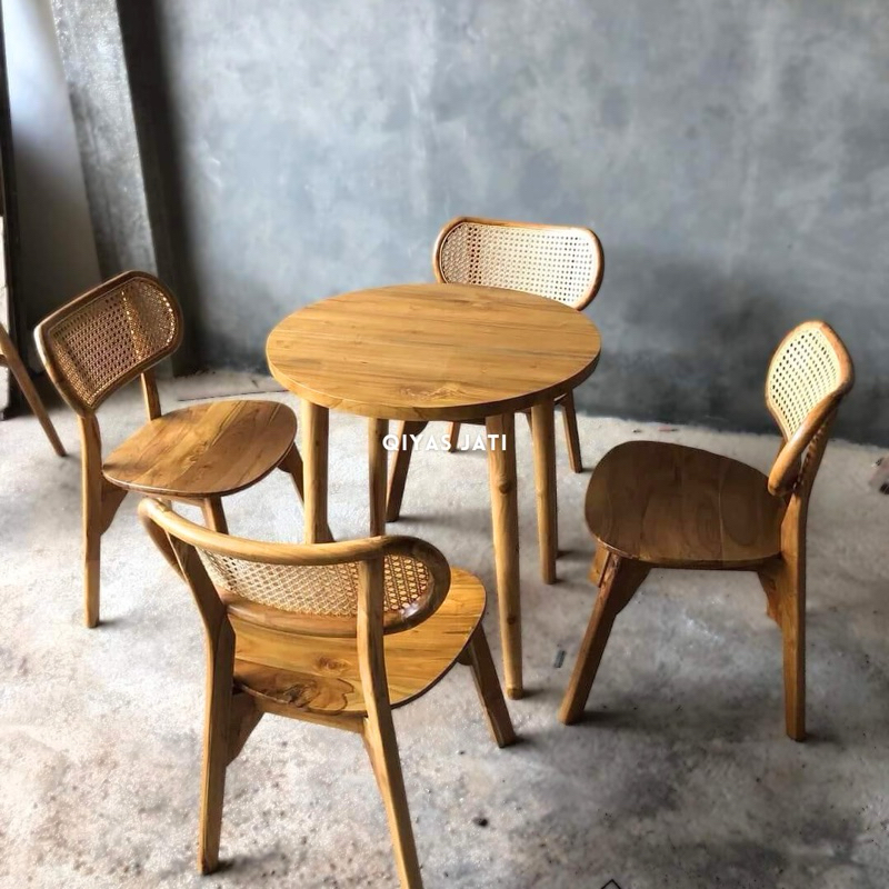 Jual Meja makan jati, Set meja kursi cafe jati, meja makan set 4 kursi minimalis | Shopee Indonesia