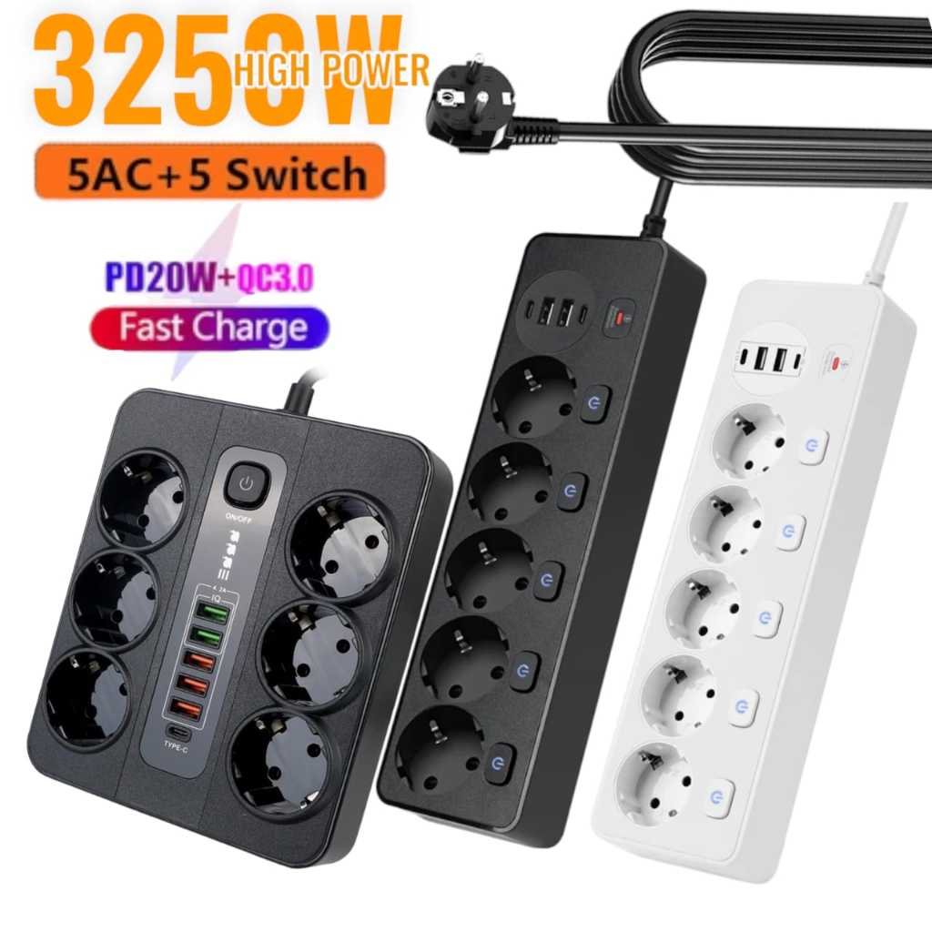 Jual Smart Stop Kontak Colokan Listrik Port USB Type C 250V 3250W 5 ...