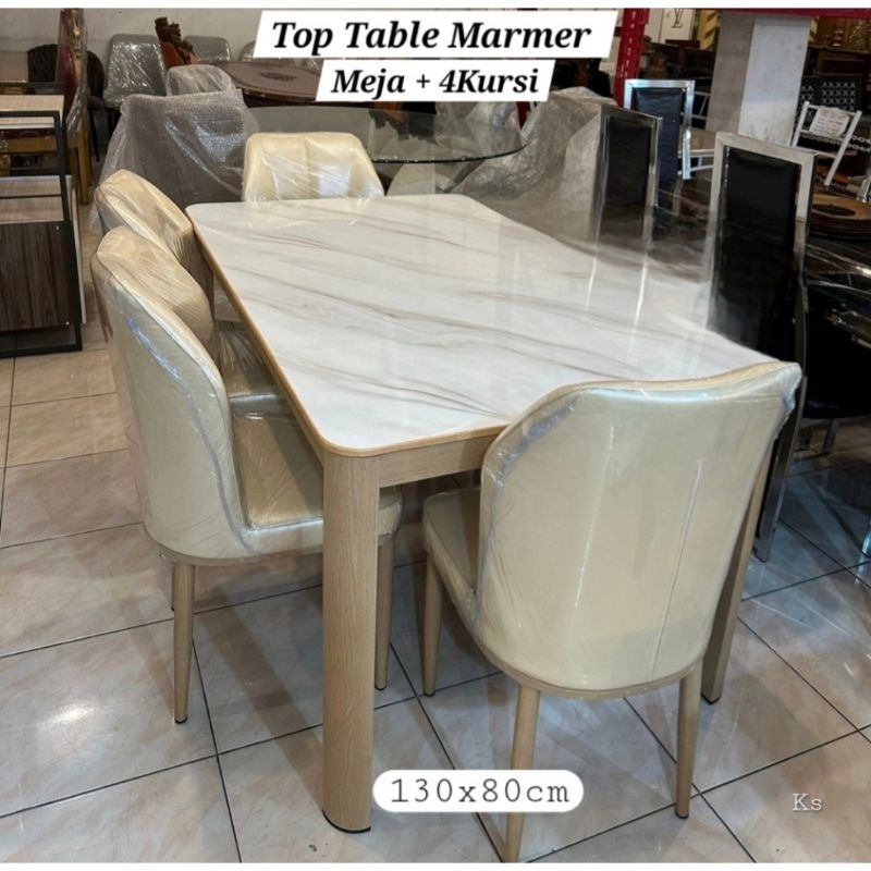 Jual Meja Makan Marmer 4kursi 130cm Dining table Dining set 4Person ...