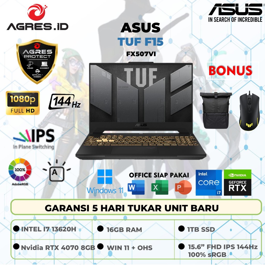 Jual Asus TUF F15 FX507VI I7 13620H RTX4070 8GB/ 16GB 1TB W11+OHS 15 ...