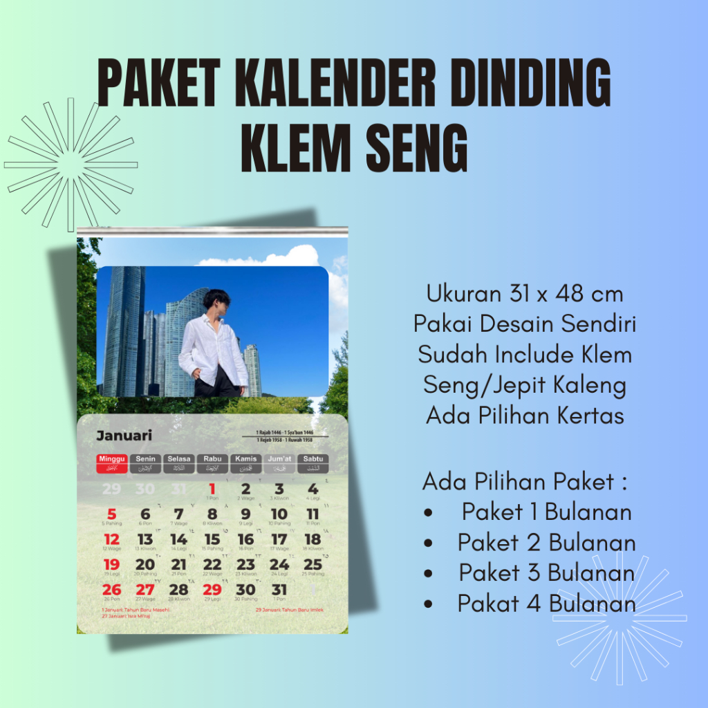 Jual (KLEM) PAKET KALENDER DINDING 2025 KLEM JEPIT KALENG KLEM SENG A3 ...