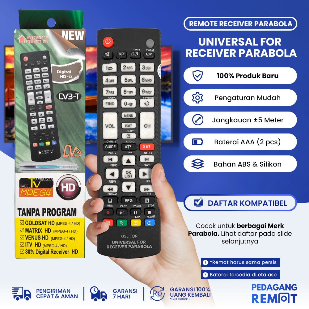Jual Remot Remote STB Receiver Parabola Multi Universal (Indovision, Skynindo, Venus, Matrix ...