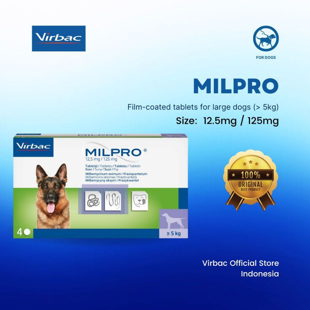 Jual VIRBAC MILPRO DOGS LARGE DOGS LEBIH DARI 5 KG OBAT ANTI CACING ...