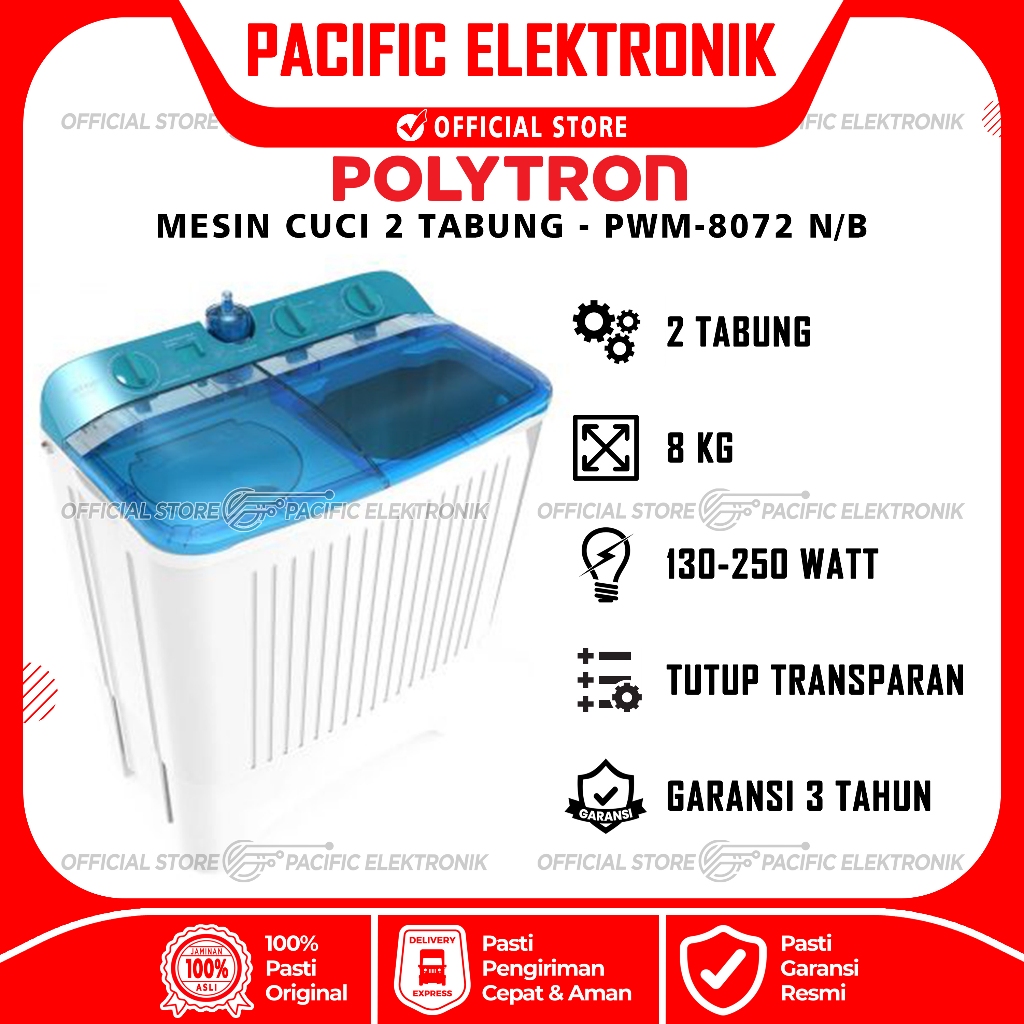 Jual Mesin Cuci Polytron 2 Tabung 8kg PWM-8072 / PWM 8072 / PWM8072 ...