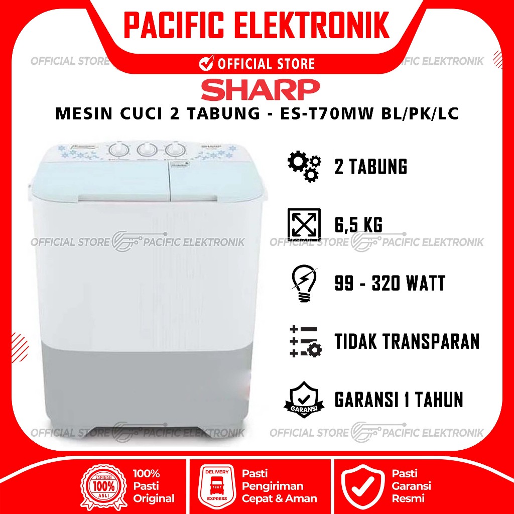 Jual Mesin Cuci Sharp 2 Tabung Murah 6,5kg ES-T70MW / 70MW | Shopee ...