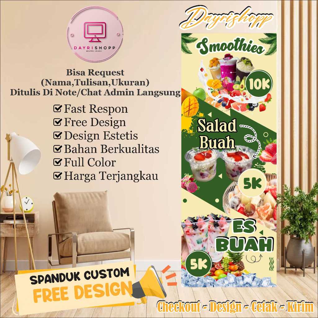 Jual Size 60x160 Cm,Spanduk Banner Smoothies, Salad Buah, Es Buah ...