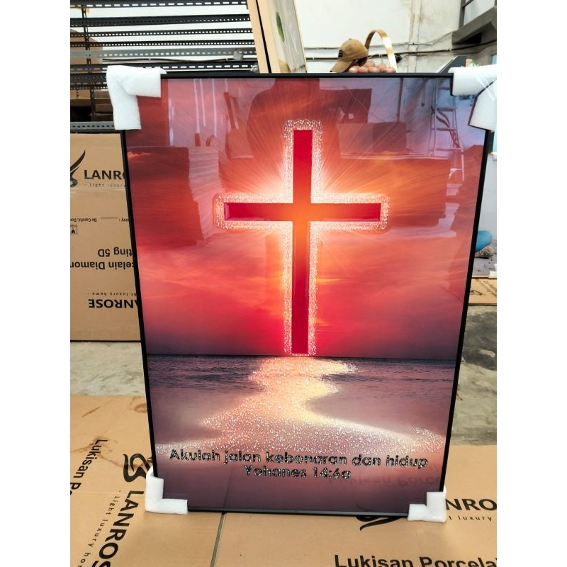 Jual lukisan Porcelain Diamond 5d gambar salib ukuran 70x100cm | Shopee ...