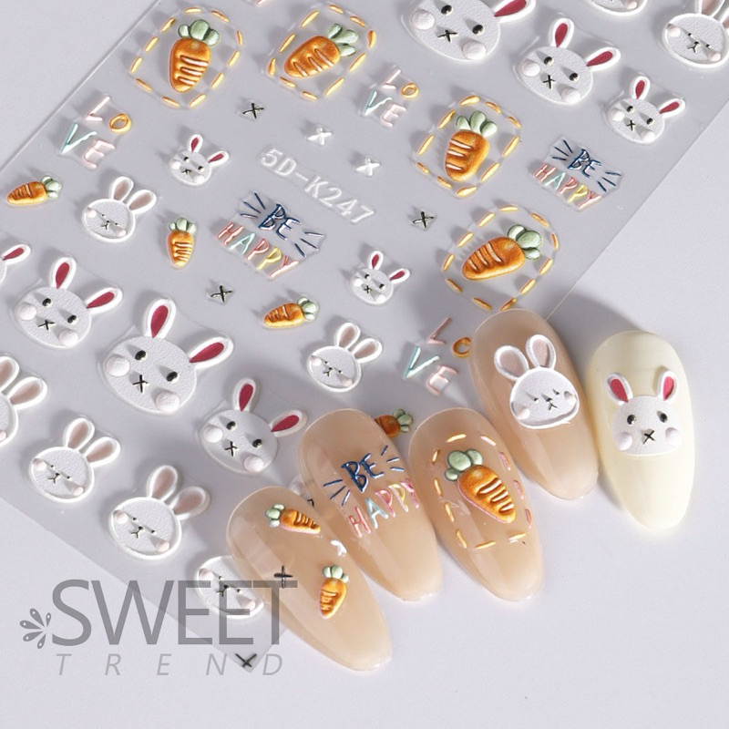 Jual Sweet Trend 5D nail art sticker flower bunny cute stiker kuku 5D ...
