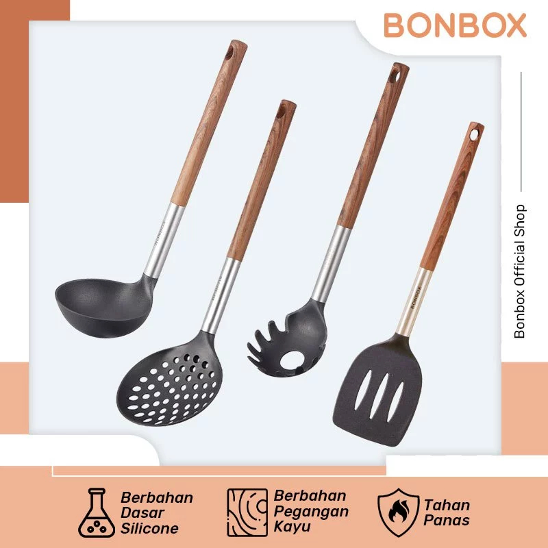 Jual BONBOX WOOD HANDLE SPATULA Alat Set Dapur Masak Premium Spatula ...
