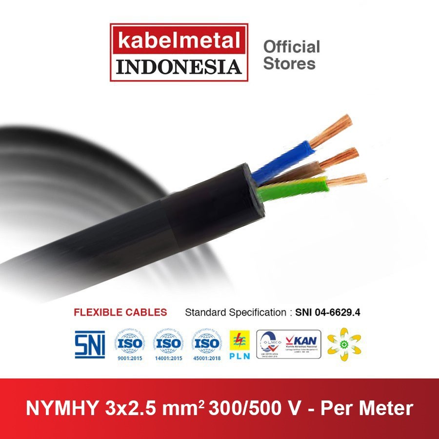 Jual Kabel NYMHY NYYHY 3x2.5 mm Per Meter kabelmetal INDONESIA - Serabut Tembaga Fleksibel PVC ...