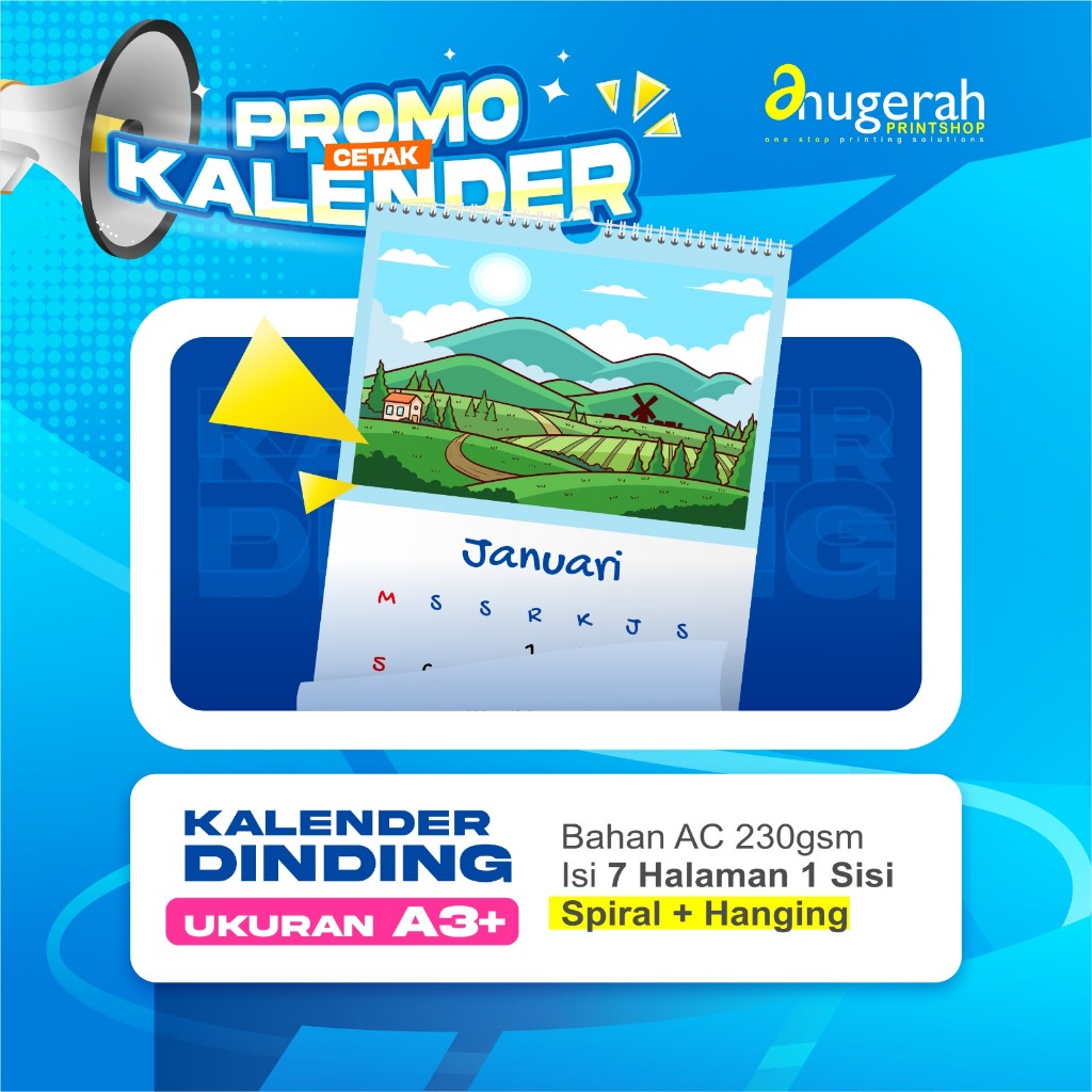 Jual Kalender Dinding Tahun Baru Hanger + Spiral Kawat 7 Lbr Art Carton ...