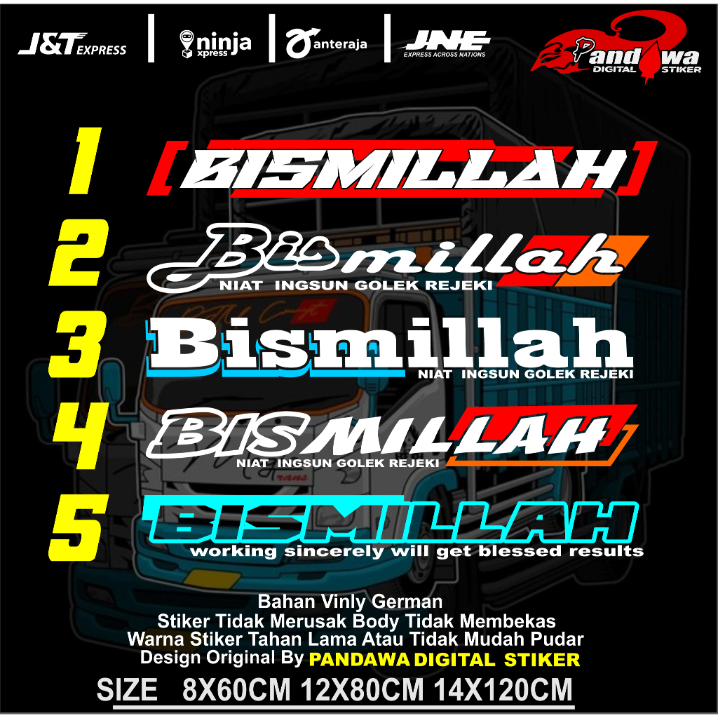 Jual Stiker Truk Bismillah Cutting Sticker Latin Kaca Depan mobil box ...