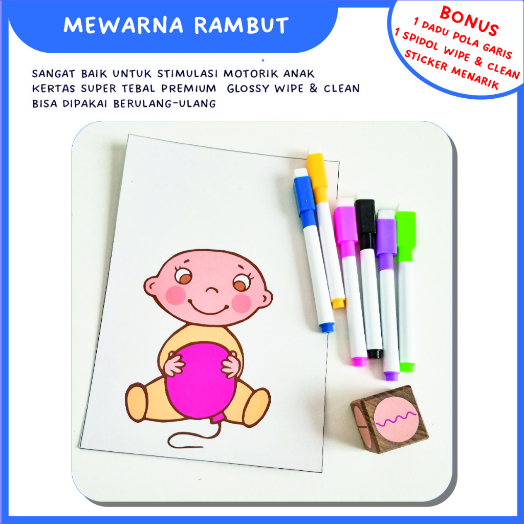 Jual ASHJENA Lembar Mewarna Rambut - Latihan garis - motorik anak ...
