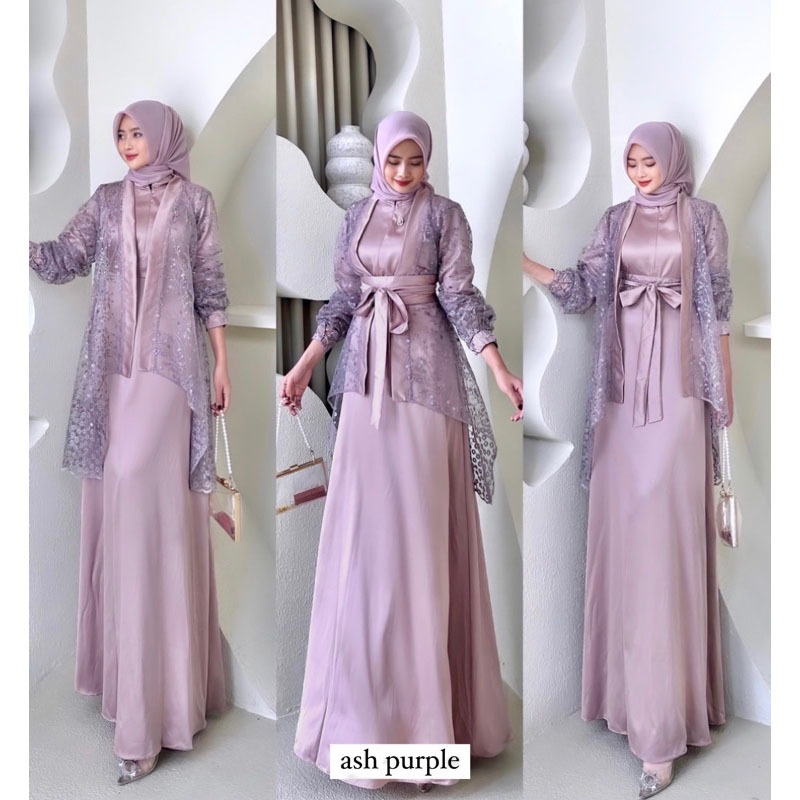 Jual [ TERMURAH ] Veloxa Dress Fuji 3 In 1 Dress satu Set Inner Outer Kimono Queenbee Gamis ...