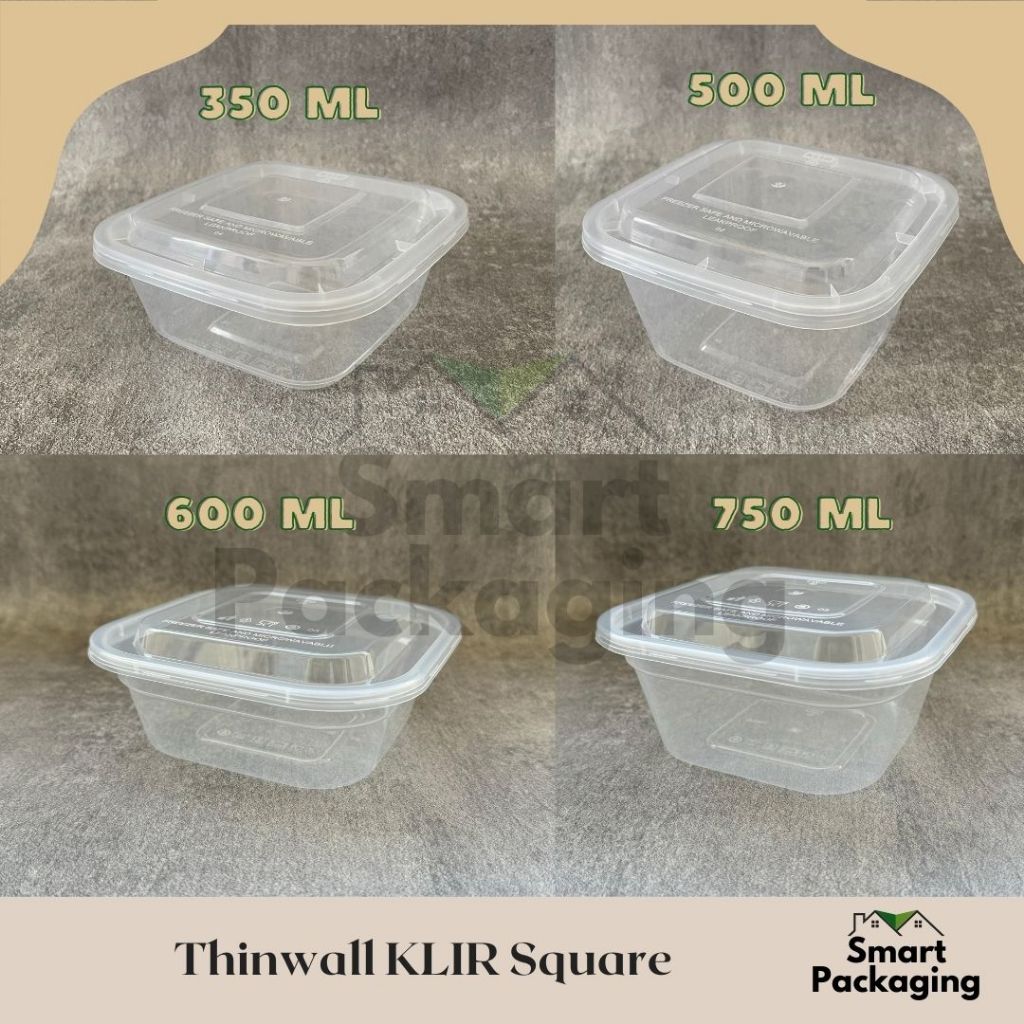 Jual [ISI 25 PCS] Thinwall KLIR Square 350ml 500ml 600ml 750ml / Kotak ...