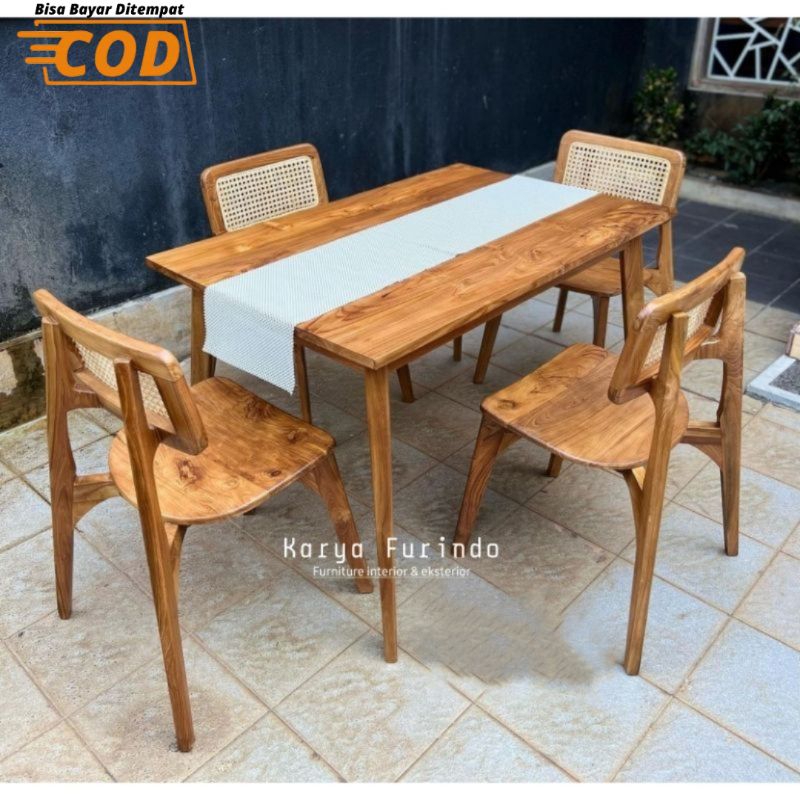 Jual Meja Makan Minimalis Jati - Meja Makan Kursi Rotan Jati - Meja Makan Retro Terbaru | Shopee ...
