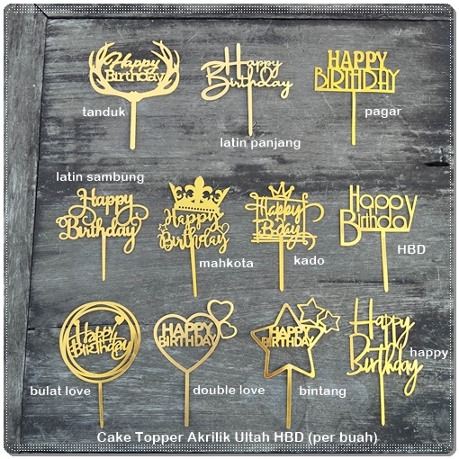 Jual TOPR-62 : Hiasan Kue / Cake Topper Ultah HBD Akrilik (per buah ...