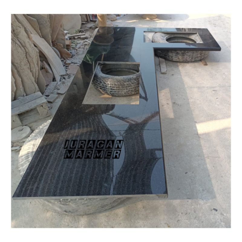 Jual Top Table || Daun Meja Kichenset Batu Granit Hitam Blackgold Glosy ...