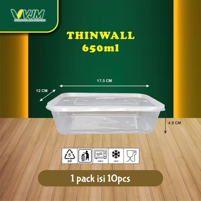 Jual (ISI 10 PCS) THINWALL KOTAK MAKAN PLASTIK RECTANGLE 650 ML | Shopee Indonesia