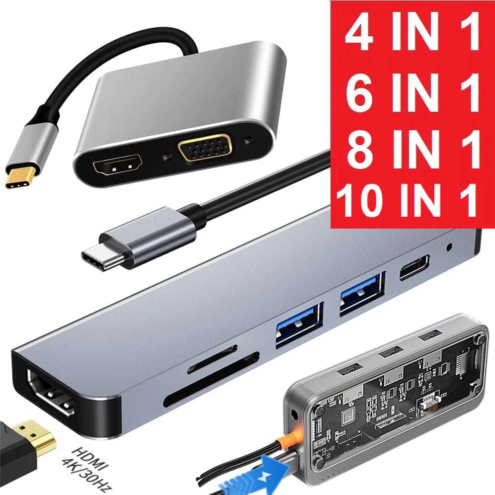 Jual USB HUB TYPE C TO Multi CONVERTER Port HUB VGA USB3.0 HDMIPort ...