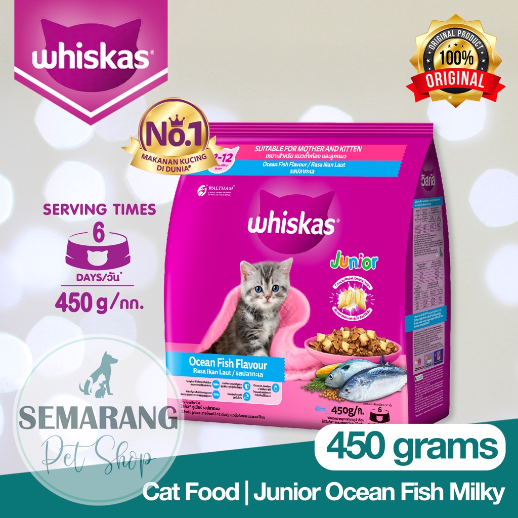 Jual Cat Food WHISKAS Junior Ocean Fish Milky 450gr | Makanan Kering ...