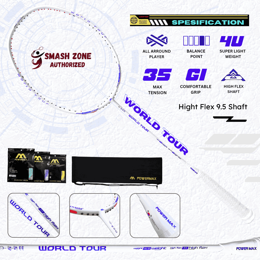 Jual Raket Badminton Power Max World Tour Original 4U 35 LBS High Flex ...