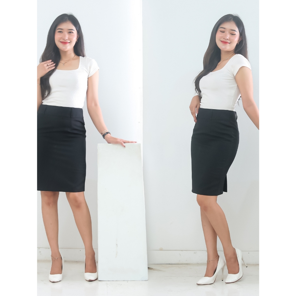 Jual ROK KERJA SPAN PENDEK Slim-fitting Basic Formal Selutut Panjang ...