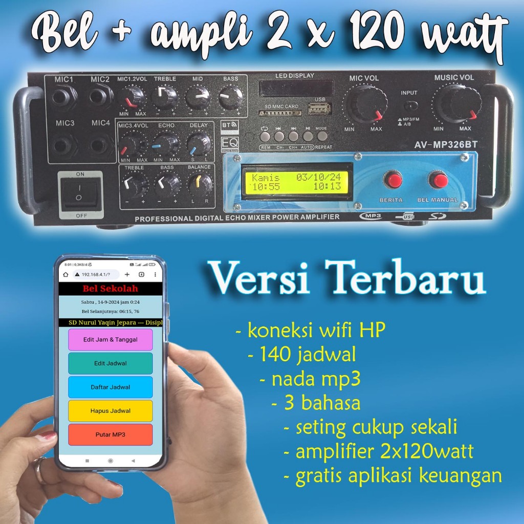 Jual Bel Otomatis Sekolah Wifi Browser Android 2x120 watt | Shopee ...