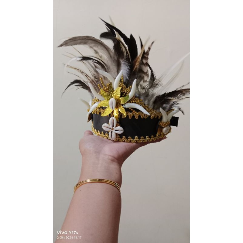 Jual mahkota bulu etnik taring palsu+topi dayak adat kalimantan ...