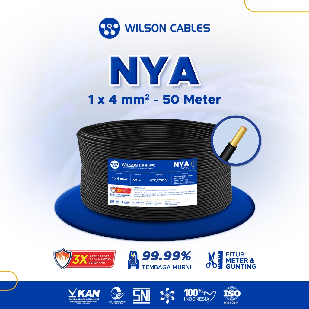 Jual WILSON CABLES - NYA 4 mm² 50 Meter - Kabel Tembaga Kawat | Shopee ...