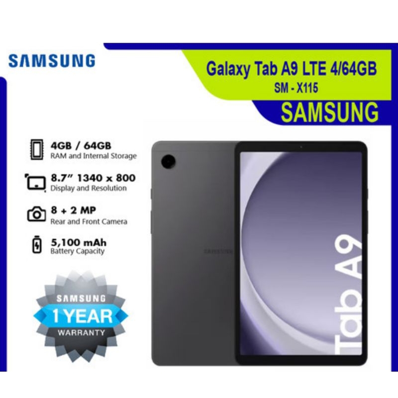 Jual SAMSUNG GALAXY TAB A9 SM-X115 LTE 4/64 GARANASI RESMI | Shopee ...