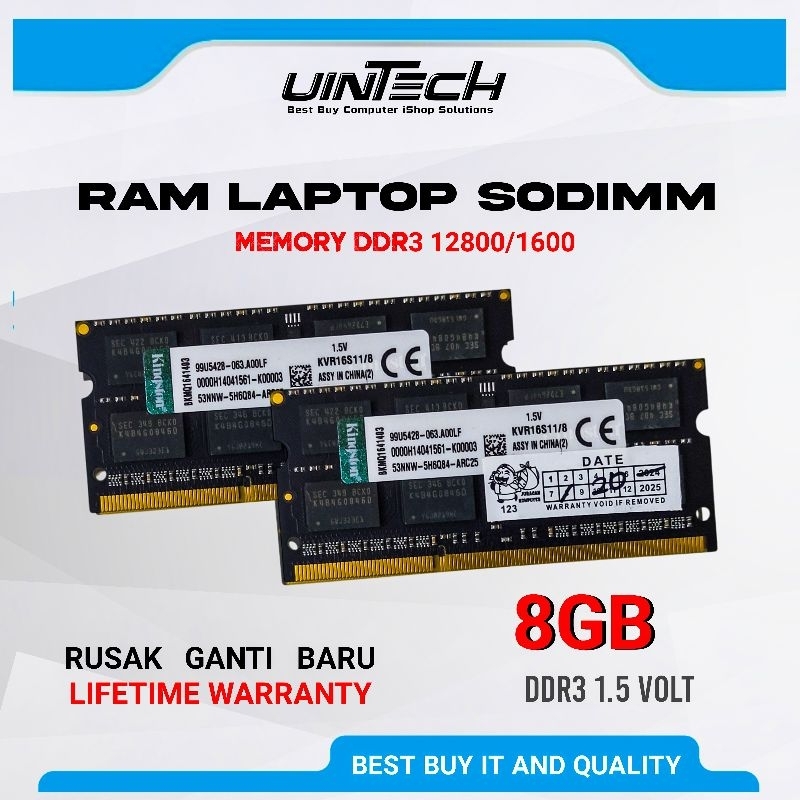 Jual Memory RAM Laptop SODIMM DDR3 8GB 1600MHZ/PC12800 1.5V KINGSTON | Shopee Indonesia