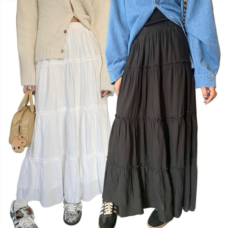 Jual Rok Susun TWIRLY Canda - Korean Loose Maxi Rok Wanita Rok Basic ...