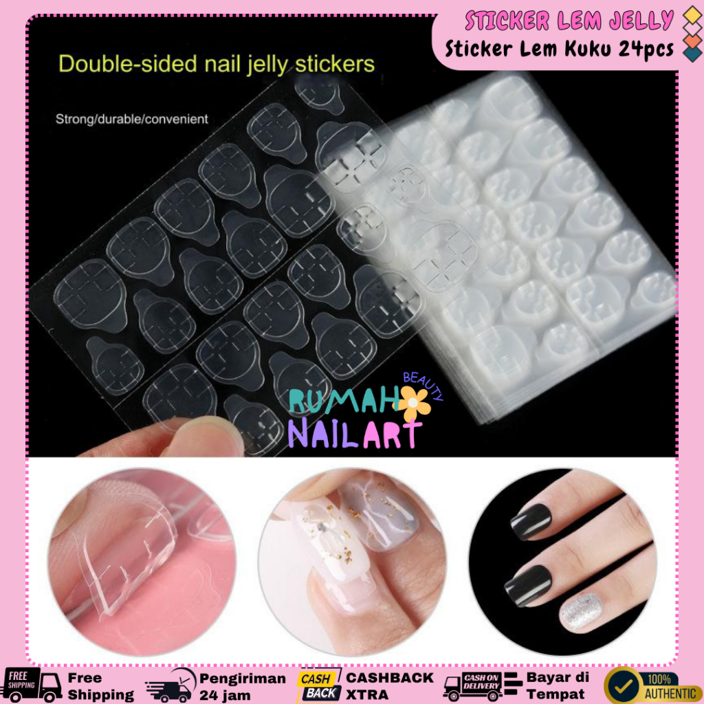 Jual Sticker Lem Jelly isi 24pcs / Stiker Lem Perekat Kuku Palsu untuk ...