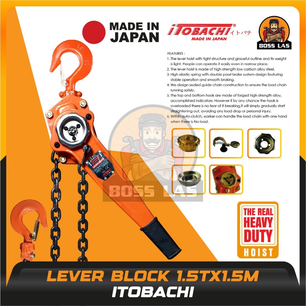 Jual ITOBACHI Lever Block Lifting Hoist 1,5T x 1,5M / Level Block Takel Kotrek Lantai Angkat 1,5 ...