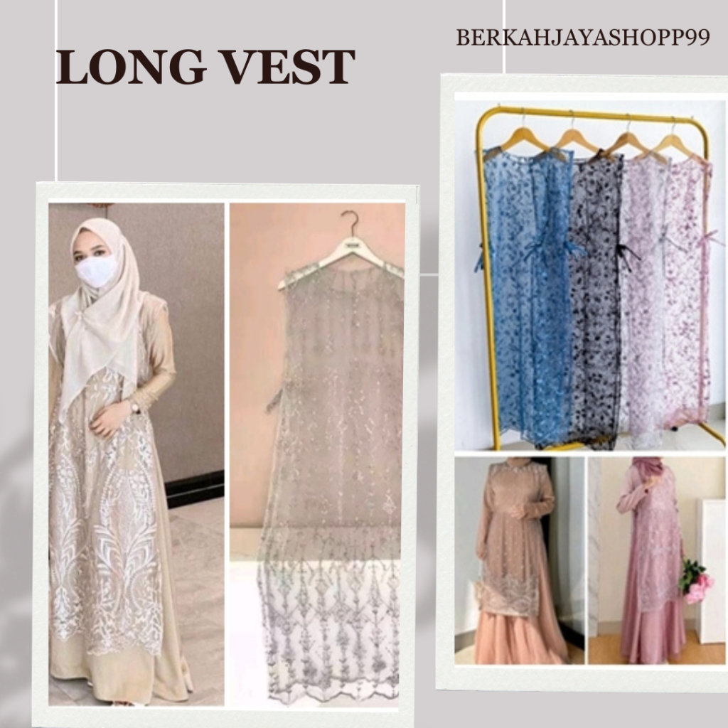 Jual Cardigan long vest tulle outer brokat panjang premium rompi tile ...