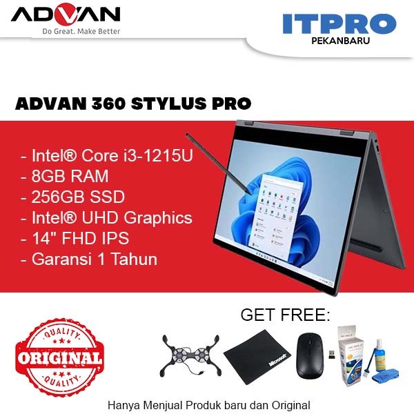 Jual ADVAN LAPTOP 360 STYLUS PRO/INTEL CORE i3 GEN12/8GB/256GB/14" FHD ...