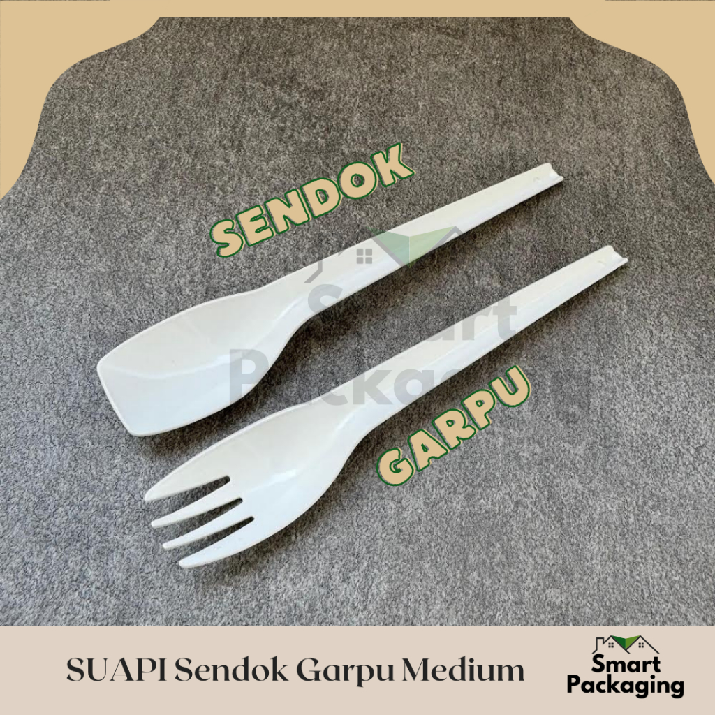 Jual [ISI 25 PCS] SUAPI Sendok Garpu Makan MEDIUM Putih Susu / Senduk ...