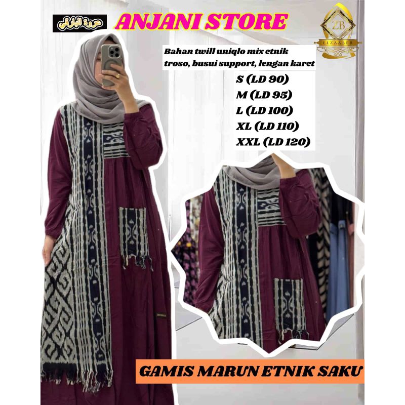 Jual gamis anjani ori maroon etnik saku (siap kirim) | Shopee Indonesia
