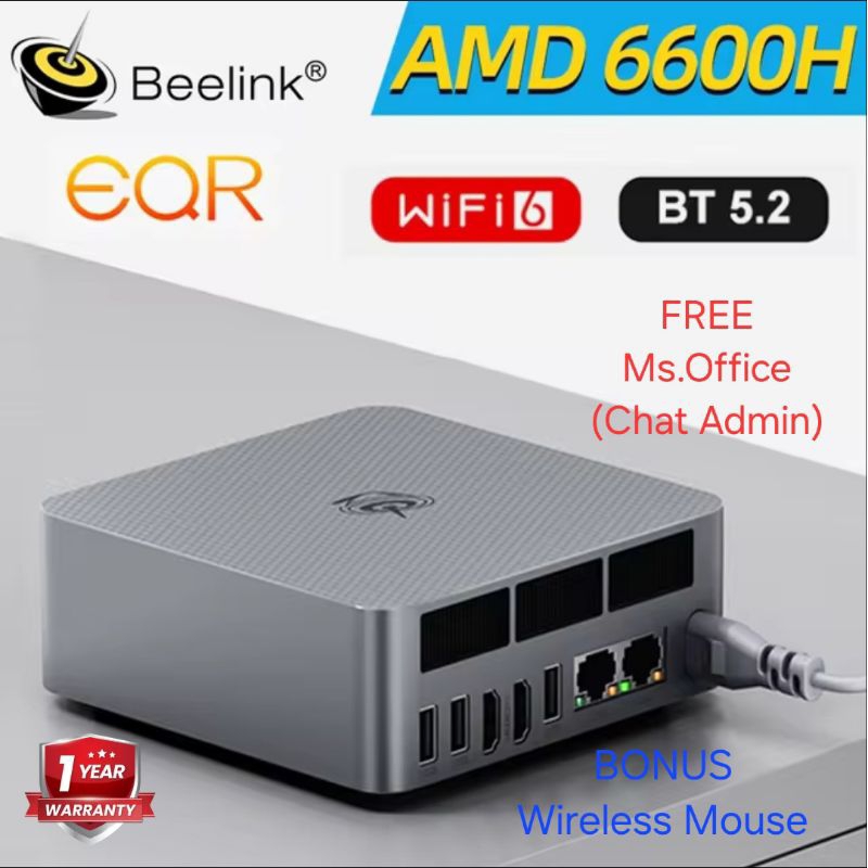 Jual Mini PC Beelink EQR6 AMD Ryzen 5 6600H 24/500GB DDR5 SSD NVMe Dual ...