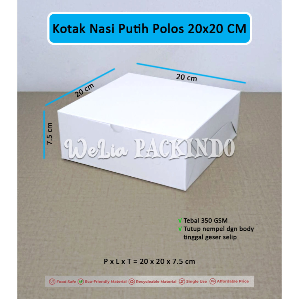 Jual [1 PCS] Kotak Nasi 20x20 Motif Putih Polos / Catering Box Nasi ...