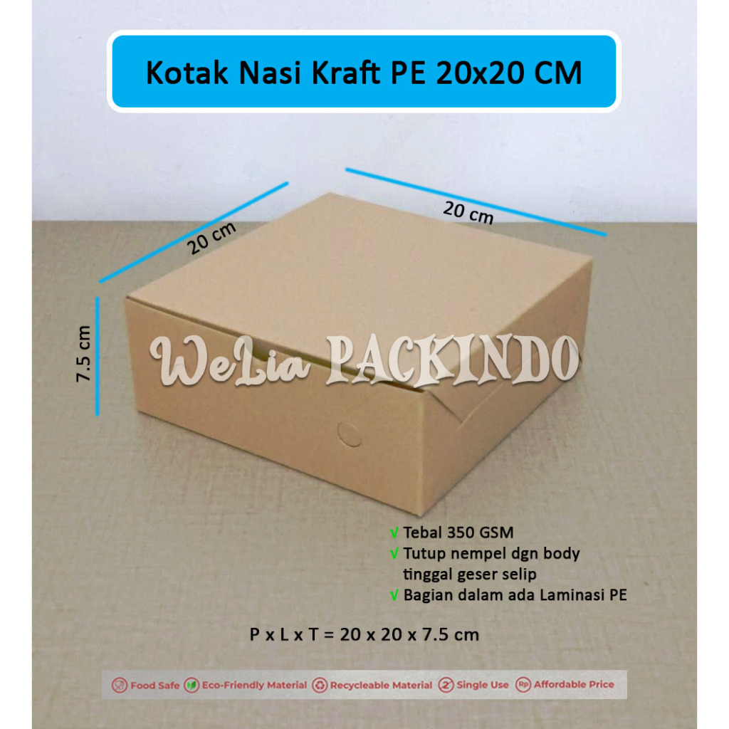 Jual [1 PCS] Kotak Nasi 20x20 Motif Kraft + Laminasi PE / Catering Box ...