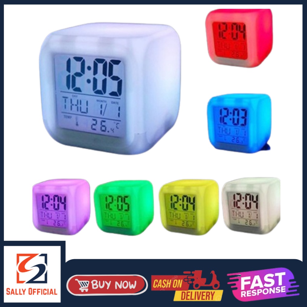 Jual Alarm Clock Jam LED Meja Kubus Berubah 7 warna Moody | Shopee ...
