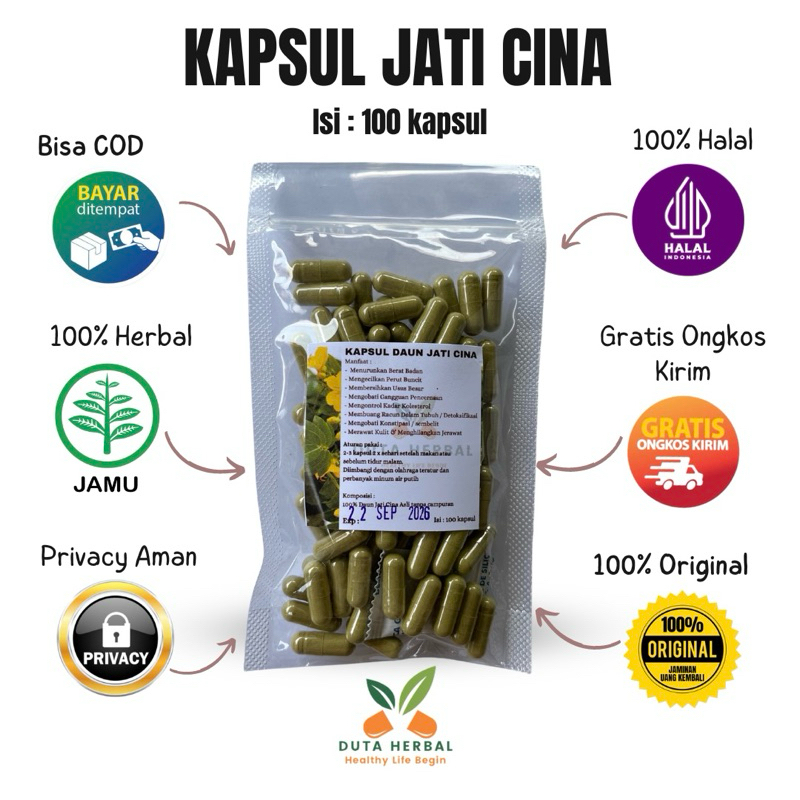 Jual Pelangsing Alami Kapsul Daun Jati Cina / Senna Herbal isi 100 ...
