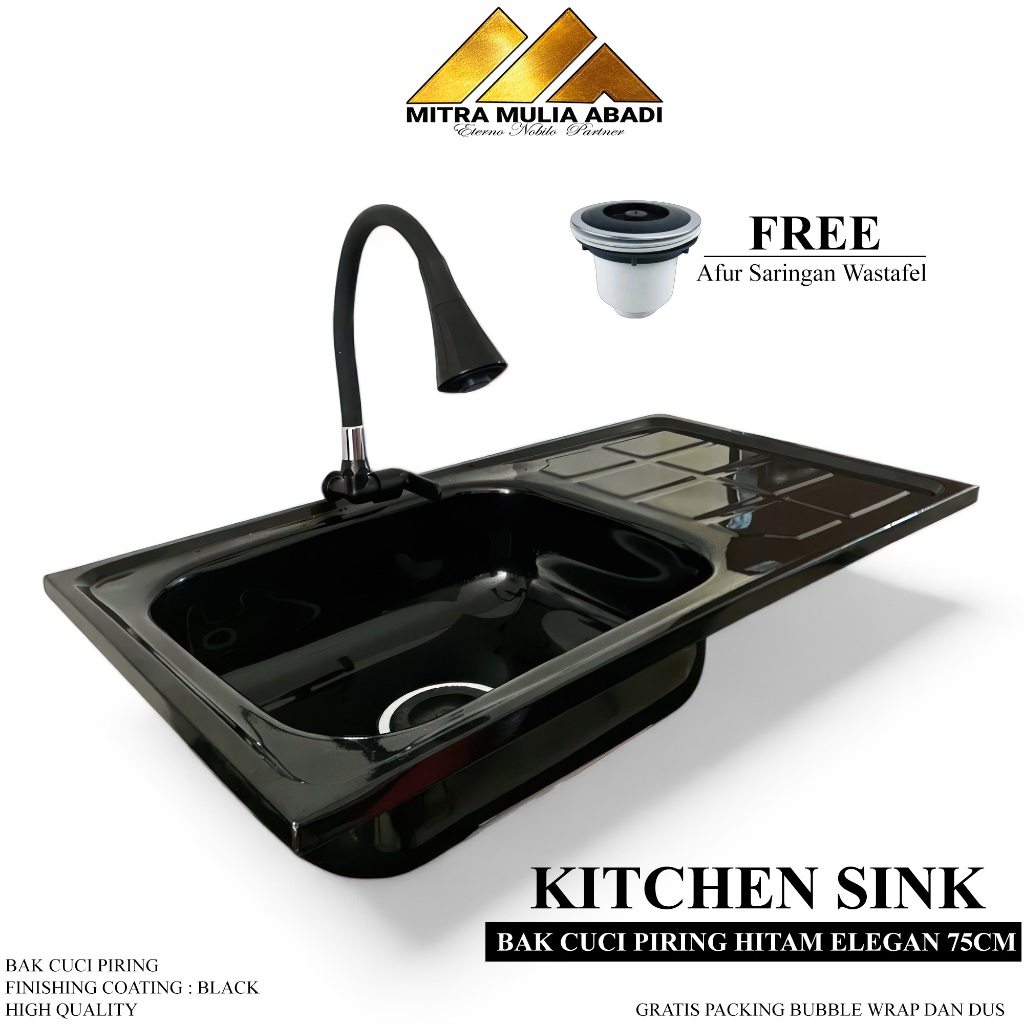 Jual Bak Cuci Piring Hitam Stainless Steel 75cm Fullset Paket Lengkap ...