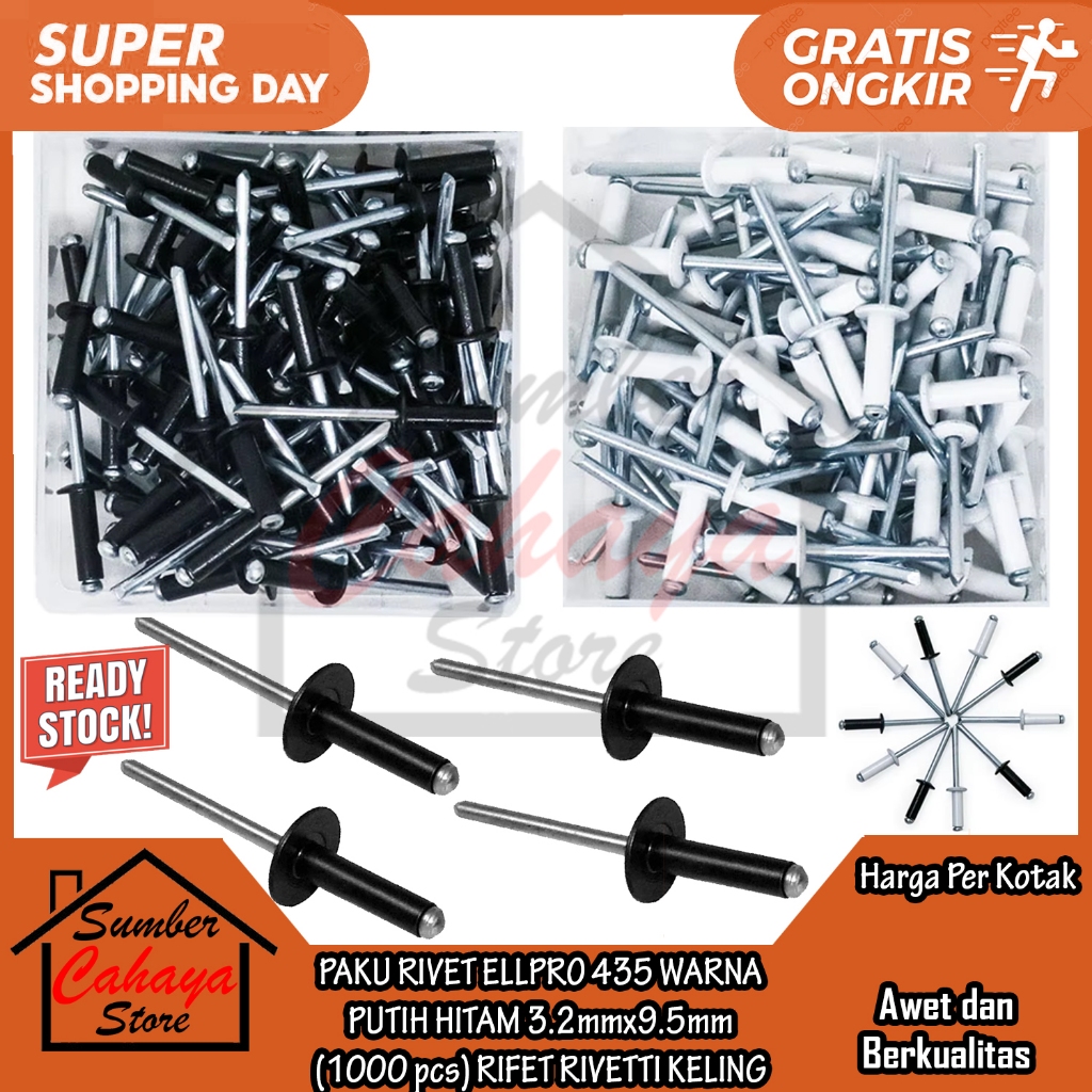 Jual Paku Rivet Rivetti Keling 435 Hitam Putih 1 Kotak Isi 1000 Pcs ...