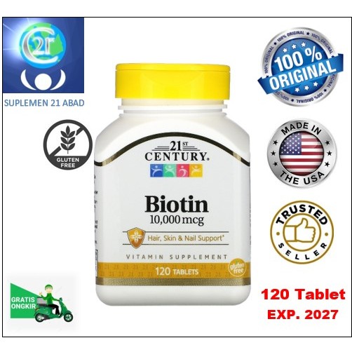 Jual Biotin 10.000mcg 21st Century Brand u/ kesehatan rambut, kulit dan kuku 10.000mcg 120 ...