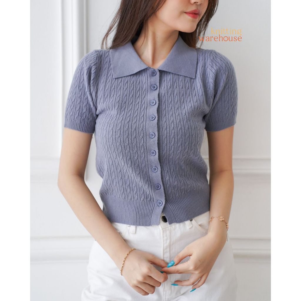 Jual Kania Top Collar Knit Woman - Atasan Baju Rajut Kerah Wanita (TM) | Shopee Indonesia